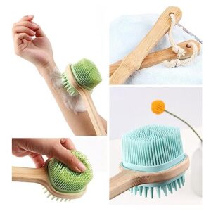 shamjina Shower Body Brush, Dual Sided Long Handle Back Scrubber, Back Scrubber Shower Bath Brush for Lotion Body, Women, Green, 32.5cmx7.1cm