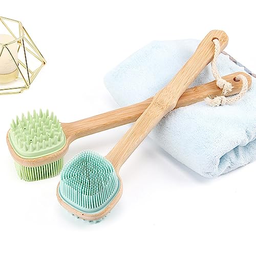 shamjina Shower Body Brush, Dual Sided Long Handle Back Scrubber, Back Scrubber Shower Bath Brush for Lotion Body, Women, Green, 32.5cmx7.1cm