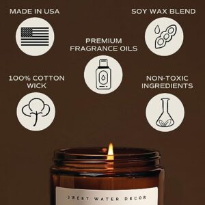 Sweet Water Decor Hello Fall Soy Candle | Hot Cider, Cinnamon, Cloves, Apple, and Nutmeg Scented Candles for Home | 9oz Amber Jar + Black Lid, 40+ Hour Burn Time, Made in the USA