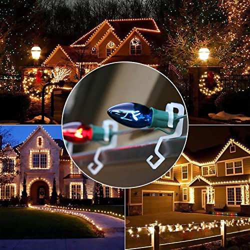 Christmas Light Clips, 150 PCS Omni All-in-One Outdoor Gutter Clips Compatible with C9, C7, C6 Light Strings, Gutter Hooks for Roof, Gutters or Shingles