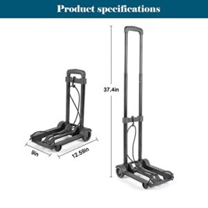 RJTEK Folding Hand Trucks 88 lbs Dolly Portable Luggage Cart Lightweight 4-Wheels Trolley for Travel Shopping Airport Office, Black