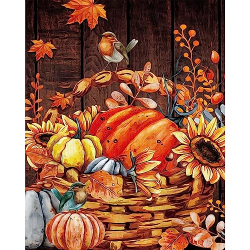 FQOVKYN Fall Paint by Number for Adults Canvas, Thanksgiving Pumpkins Paint by Numbers for Beginners, DIY Oil Paints for Canvas Painting Number Painting Kit for Home Decor Gifts 16 * 20 inch