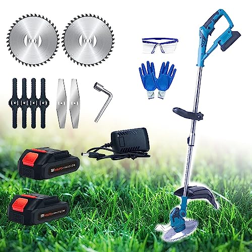 Stringless Weed Trimmer,Electric Weed Lawn Edger Eater Cordless Grass String Trimmer Cutter Tool & 2 24v Battery, Lawn Mower Stringless Trimmer Edger Lawn Tool，Lightweight Portable for Yards