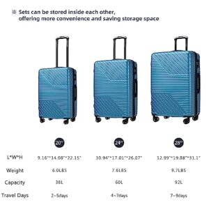 Merax Luggage Sets 3 Piece Suitcases Set ABS Expandable 8 Wheels Spinner Suitcase, TSA Lock Travel Luggage For Man And Women (Blue)