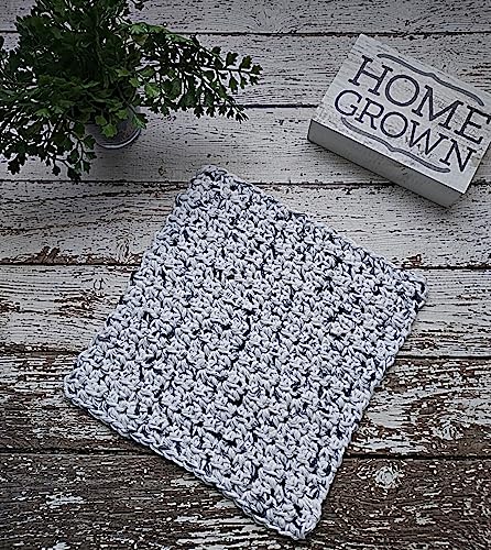 Black White Dish Cloth Set of 3 Handmade Crochet Wash Cloths Organic Cotton Eco Friendly Dish Rags