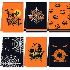 oudain 6 halloween kitchen towels and dishcloths set pumpkin castle bat happy halloween dish towels spooky halloween hand towels trick or treat absorbent drying tea towel for bathroom cooking baking