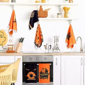 Oudain 6 Halloween Kitchen Towels and Dishcloths Set Pumpkin Castle Bat Happy Halloween Dish Towels Spooky Halloween Hand Towels Trick or Treat Absorbent Drying Tea Towel for Bathroom Cooking Baking