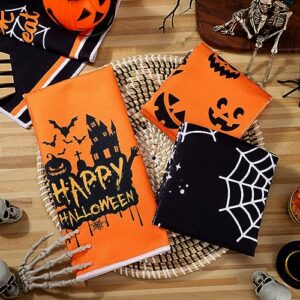 Oudain 6 Halloween Kitchen Towels and Dishcloths Set Pumpkin Castle Bat Happy Halloween Dish Towels Spooky Halloween Hand Towels Trick or Treat Absorbent Drying Tea Towel for Bathroom Cooking Baking