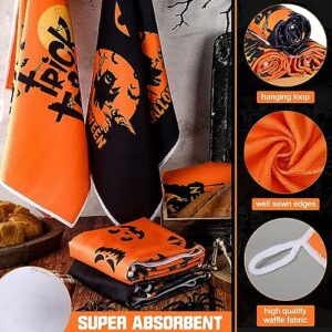 Oudain 6 Halloween Kitchen Towels and Dishcloths Set Pumpkin Castle Bat Happy Halloween Dish Towels Spooky Halloween Hand Towels Trick or Treat Absorbent Drying Tea Towel for Bathroom Cooking Baking