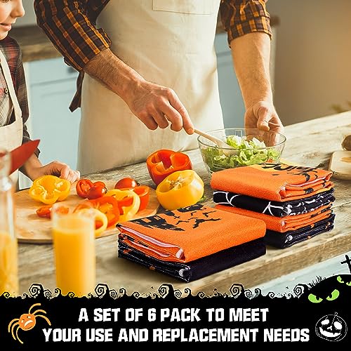 Oudain 6 Halloween Kitchen Towels and Dishcloths Set Pumpkin Castle Bat Happy Halloween Dish Towels Spooky Halloween Hand Towels Trick or Treat Absorbent Drying Tea Towel for Bathroom Cooking Baking