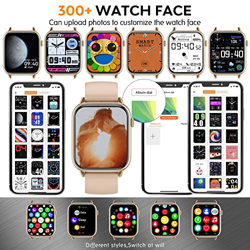 Smart Watch for Men Women, 2023 Upgraded Smartwatch with Blood Pressure Heart Rate Monitor 1.9" Touch Screen Bluetooth Watch(Make/Answer Call), IP67 Waterproof Smart for Android iOS Phones Gold