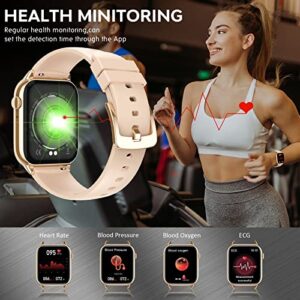 Smart Watch for Men Women, 2023 Upgraded Smartwatch with Blood Pressure Heart Rate Monitor 1.9" Touch Screen Bluetooth Watch(Make/Answer Call), IP67 Waterproof Smart for Android iOS Phones Gold