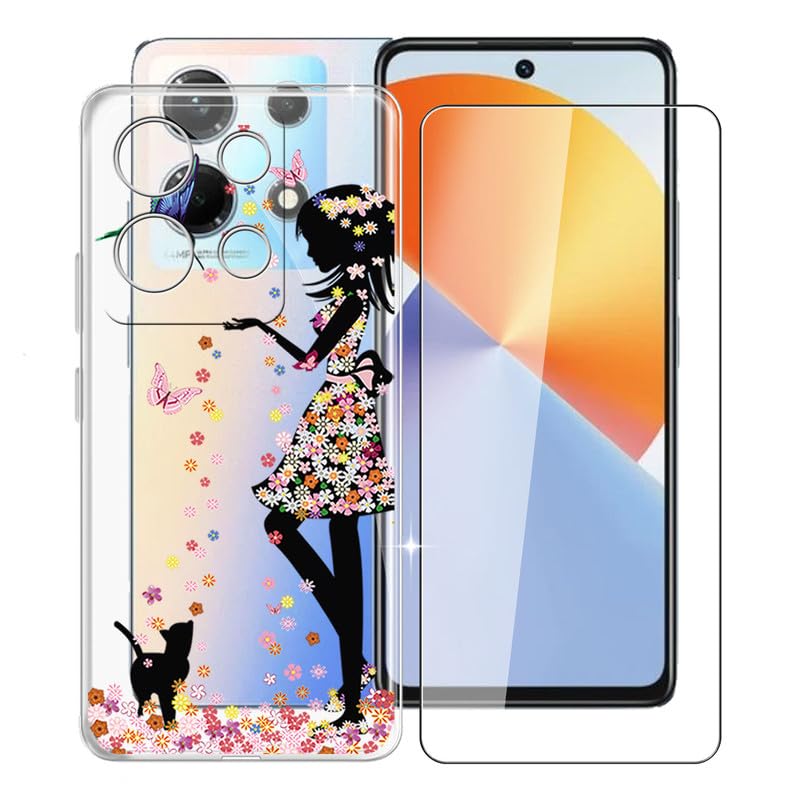 KJYFOANI for Infinix Note 30 Case with 1 x Tempered Glass Screen Protector, Transparent Shockproof Solf Silicone Protection Case for Infinix Note 30, Case for Women Men, (6.78") - Girl