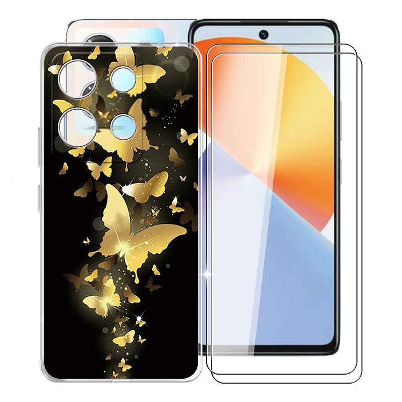 KJYFOANI for Infinix Note 30 Case with 2 x Tempered Glass Screen Protector, Transparent Shockproof Solf Silicone Protection Case for Infinix Note 30, Case for Women Men, (6.78") - Golden Dancer