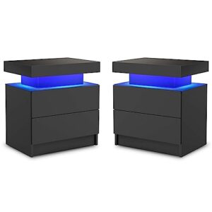 dobleclicli led end table set of 2, modern nightstand with 2 drawers, 20.5" tall led bedroom furniture with storage, bedside table for bedroom, living room, and playroom, black