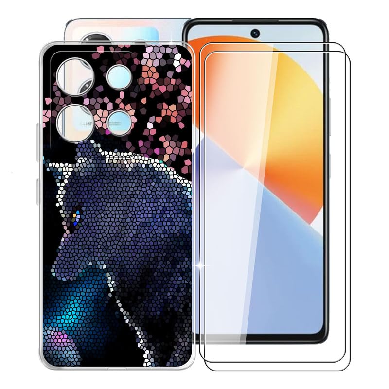 KJYFOANI for Infinix Note 30 Case with 2 x Tempered Glass Screen Protector, Transparent Shockproof Solf Silicone Protection Case for Infinix Note 30, Case for Women Men, (6.78") - Collage