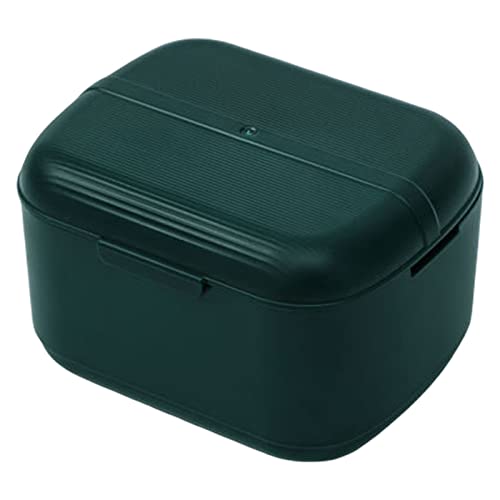 Double Layer Retainer Storage Case, Extra Large Retainer Case No Holes Denture Case Leaf Proof Mouth Guard Case with Strainer Basket Cleaning Denture Container Green