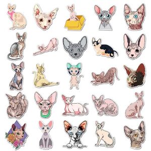 Hairless Cat Vinyl Stickers for Kids Girls Boys|50 Pcs|Cute Cartoon Animals Waterproof Stickers for Laptop Water Bottle Phone Cup Tablet Luggage Flasks, Lovely Pet Decals Pack(Hairless Cat-50Pcs)