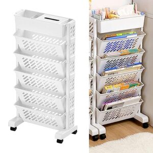 yaslayp 6 tier mobile bookshelf,moveable unique bookcase with mobile bookshelf with wheels,floor standing multi-layer bookshelf organizer suitable for studying in bedrooms(6 tier)