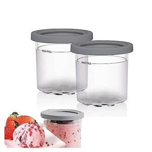 vrino 2/4/6pcs creami pints, for creami ninja ice cream,16 oz creami pint safe and leak proof compatible nc301 nc300 nc299amz series ice cream maker,gray-2pcs