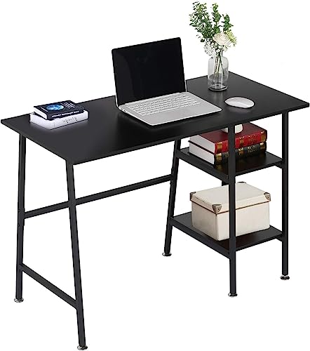 VECELO Industrial Simple Style Wood Table & Metal Frame Home Office Computer Desk Writing Study Workstation with 2 Tier Storage Shelves on Left or Right, 43 inch, Black New