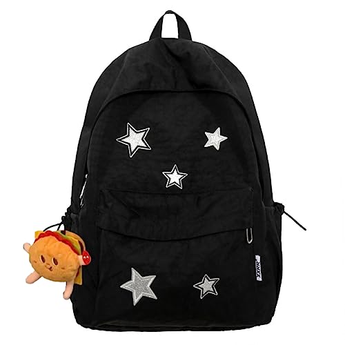 UIVXXUD Kawaii Backpack with Cute Accessories - Waterproof Nylon, Multiple Compartments, and External Pockets (Black)