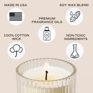 Sweet Water Decor Cashmere and Vanilla Soy Candle | Milky Coconut, Frangipani, Soft Cashmere, and Bourbon Vanilla Scented Candles for Home | 11oz Ribbed Glass Jar, 60+ Hour Burn Time, Made in the USA