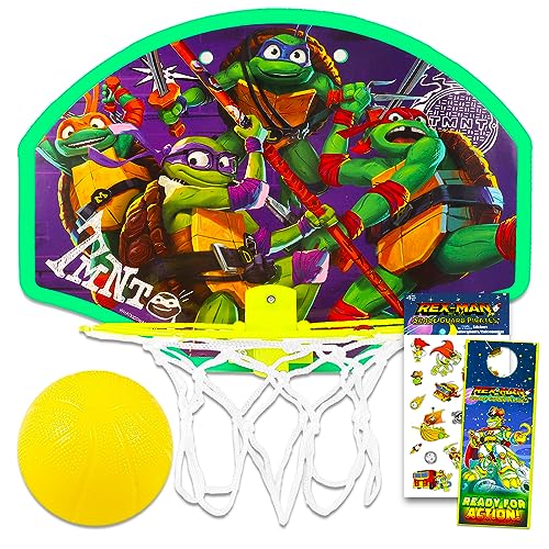 Teenage Mutant Ninja Turtles Basketball Hoop Bundle - TMNT Indoor Basketball Hoop TMNT Toys Plus Stickers, More | TMNT Toys and Games for Kids