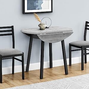 Monarch Specialties 1007 Table, 3pcs, Small, 35" Drop Leaf, Kitchen, Black Metal, Grey Laminate 3 Piece Dining Set, 35" L x 35" W x 30" H