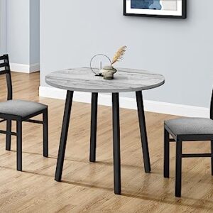 Monarch Specialties 1007 Table, 3pcs, Small, 35" Drop Leaf, Kitchen, Black Metal, Grey Laminate 3 Piece Dining Set, 35" L x 35" W x 30" H