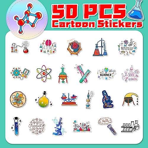 Science Stickers Pack for Kids Teens Students Teachers, 50 Pcs Natural Sciences Laboratory Stickers, Chemistry, High School Students Waterproof Vinyl Decals for Laptop Notebook Science classroom Decor