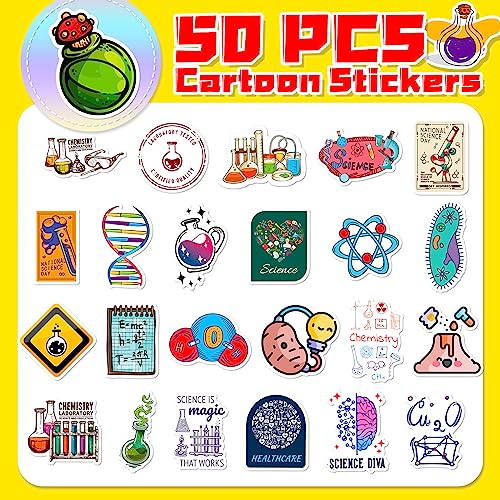 Science Stickers Pack for Kids Teens Students Teachers, 50 Pcs Natural Sciences Laboratory Stickers, Chemistry, High School Students Waterproof Vinyl Decals for Laptop Notebook Science classroom Decor