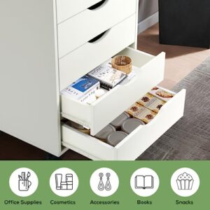 TUSY White 7-Drawer Dresser, Tall Chest of Drawers with Caster Wheels, Storage Cabinet for Bedroom, Living Room