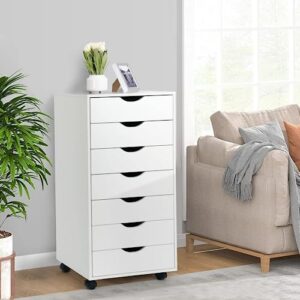 TUSY White 7-Drawer Dresser, Tall Chest of Drawers with Caster Wheels, Storage Cabinet for Bedroom, Living Room