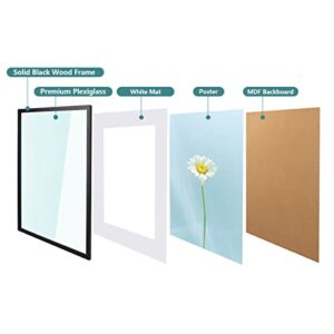 A1 Poster Frame,23.4x33.1 Natural Soild Wood Black Picture Frames with Polished Plexiglass,Easy to Hang,Display Picture A1 without Mat or A2 with Mat for Wall Mounting Horizontally and Vertically