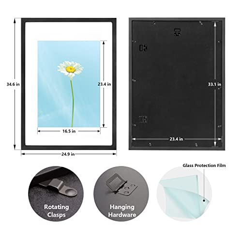 A1 Poster Frame,23.4x33.1 Natural Soild Wood Black Picture Frames with Polished Plexiglass,Easy to Hang,Display Picture A1 without Mat or A2 with Mat for Wall Mounting Horizontally and Vertically