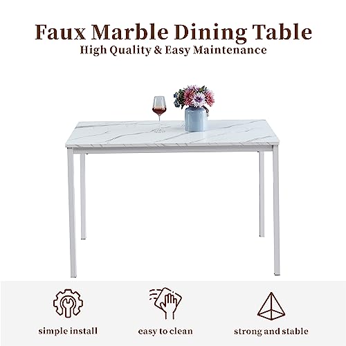 Paonne White Marble Dining Table with MDF Top and Metal Frame,Rectangle Kitchen Table for Restaurant, Apartment and Small Space