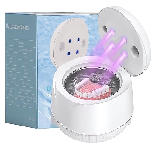 Rescare Ultrasonic Denture Retainer Cleaner 45kHz Professional Sweep Frequency Ultrasonic for Mouth Guard, Aligner, Toothbrush Head with 5 Min/10 Min Dual Cleaning Functions