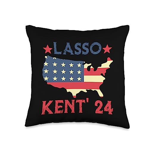 Lasso Kent' 24 Us Flag 2024 Election Meme Lasso Kent' 24 Funny USA Flag Sports 4th of July Election Throw Pillow, 16x16, Multicolor