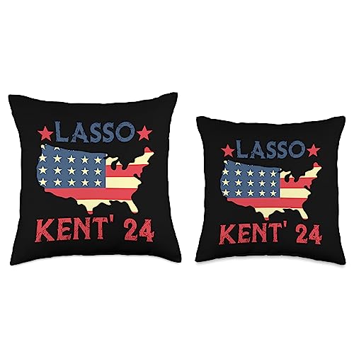 Lasso Kent' 24 Us Flag 2024 Election Meme Lasso Kent' 24 Funny USA Flag Sports 4th of July Election Throw Pillow, 16x16, Multicolor