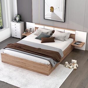 Livavege Queen Bed Frame Platform Bed with Headboard and Strong Wooden Slats, Drawers & Shelves, USB Ports and Sockets, Non-Slip and Noise-Free, No Box Spring Needed, Easy Assembly