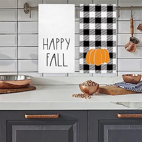 GAGEC Fall Kitchen Towels Buffalo Plaid Pumpkin Maple Leaf Fall Dish Towels Set of 4, Autumn Holiday Tea Towel 18 x 26 Inch Hand Drying Cloth Towel for Kitchen Home Decoration