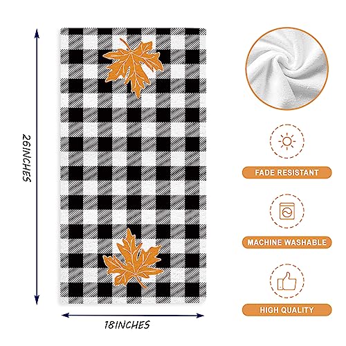 GAGEC Fall Kitchen Towels Buffalo Plaid Pumpkin Maple Leaf Fall Dish Towels Set of 4, Autumn Holiday Tea Towel 18 x 26 Inch Hand Drying Cloth Towel for Kitchen Home Decoration