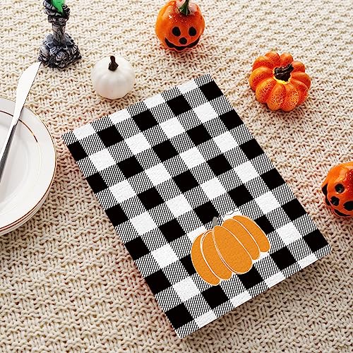 GAGEC Fall Kitchen Towels Buffalo Plaid Pumpkin Maple Leaf Fall Dish Towels Set of 4, Autumn Holiday Tea Towel 18 x 26 Inch Hand Drying Cloth Towel for Kitchen Home Decoration