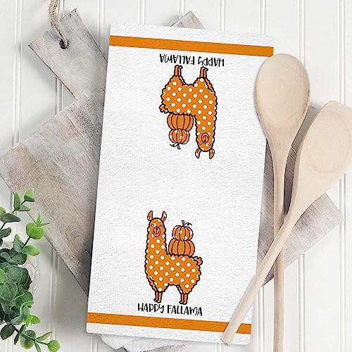 GAGEC Fall Kitchen Towels Funny Fallama Cow Fall Dish Towels Set of 2, Autumn Holiday Tea Towel 18 x 26 Inch Hand Drying Cloth Towel for Kitchen Home Decoration