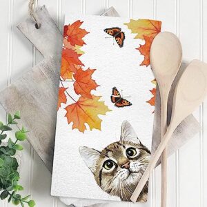 GAGEC Fall Kitchen Towels Maple Leaf Cat Fall Dish Towels Set of 4, Hello Pumpkin Holiday Tea Towel 18 x 26 Inch Hand Drying Cloth Towel for Kitchen Home Decoration