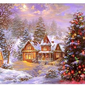 Stamped Cross Stitch Kits for Adults Beginners Snowy Christmas Tree Night Pattern 11CT Pre-Printed Fabric Embroidery Arts and Crafts Kit Needlepoint Starter DIY Wall Decor, 12 x 16 inch