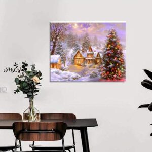 Stamped Cross Stitch Kits for Adults Beginners Snowy Christmas Tree Night Pattern 11CT Pre-Printed Fabric Embroidery Arts and Crafts Kit Needlepoint Starter DIY Wall Decor, 12 x 16 inch