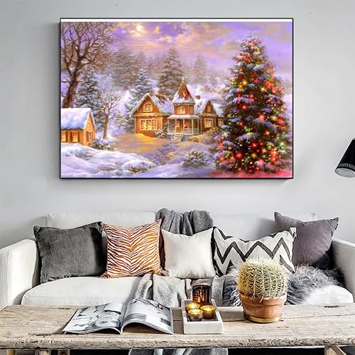 Stamped Cross Stitch Kits for Adults Beginners Snowy Christmas Tree Night Pattern 11CT Pre-Printed Fabric Embroidery Arts and Crafts Kit Needlepoint Starter DIY Wall Decor, 12 x 16 inch