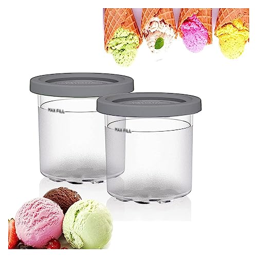 EVANEM 2/4/6PCS Creami Pints and Lids, for Ninja Ice Cream Maker Cups,16 OZ Pint Storage Containers Airtight and Leaf-Proof for NC301 NC300 NC299AM Series Ice Cream Maker,Gray-2PCS